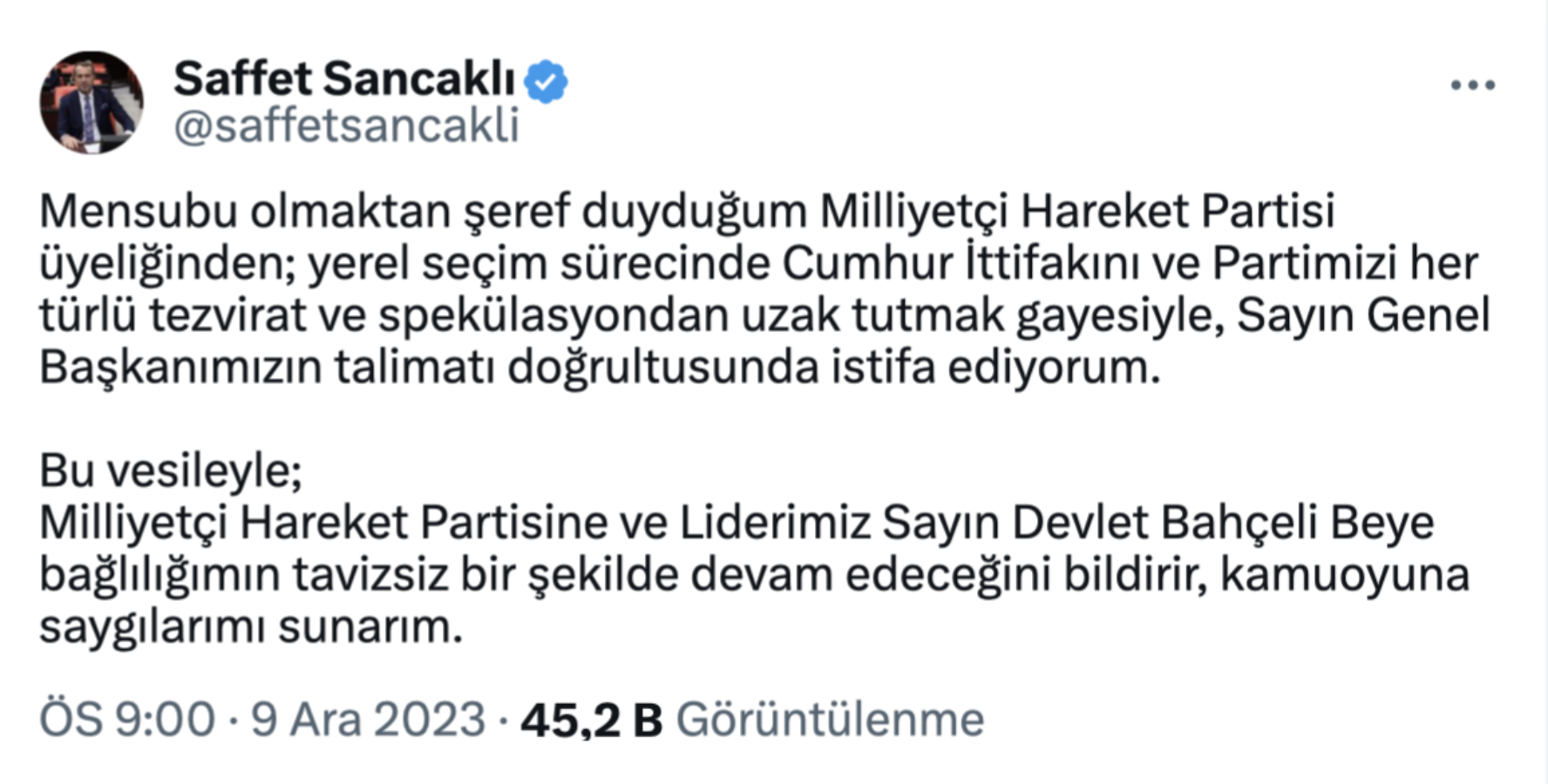 Bahçeli sözlerine tepki gösteren Saffet Sancaklı MHP'den istifa etti ...